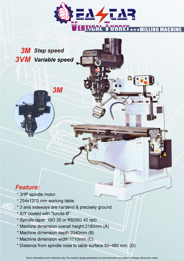 METAL CUTTING MACHINE TOOLS >MILLING MACHINE > 2-Knee Type Turret Mill>3M