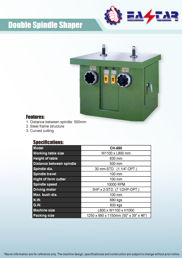WOOD WORKING MACHINERY>ROUTERS / SHAPER> 4-Double Spindle Shaper>CH-550