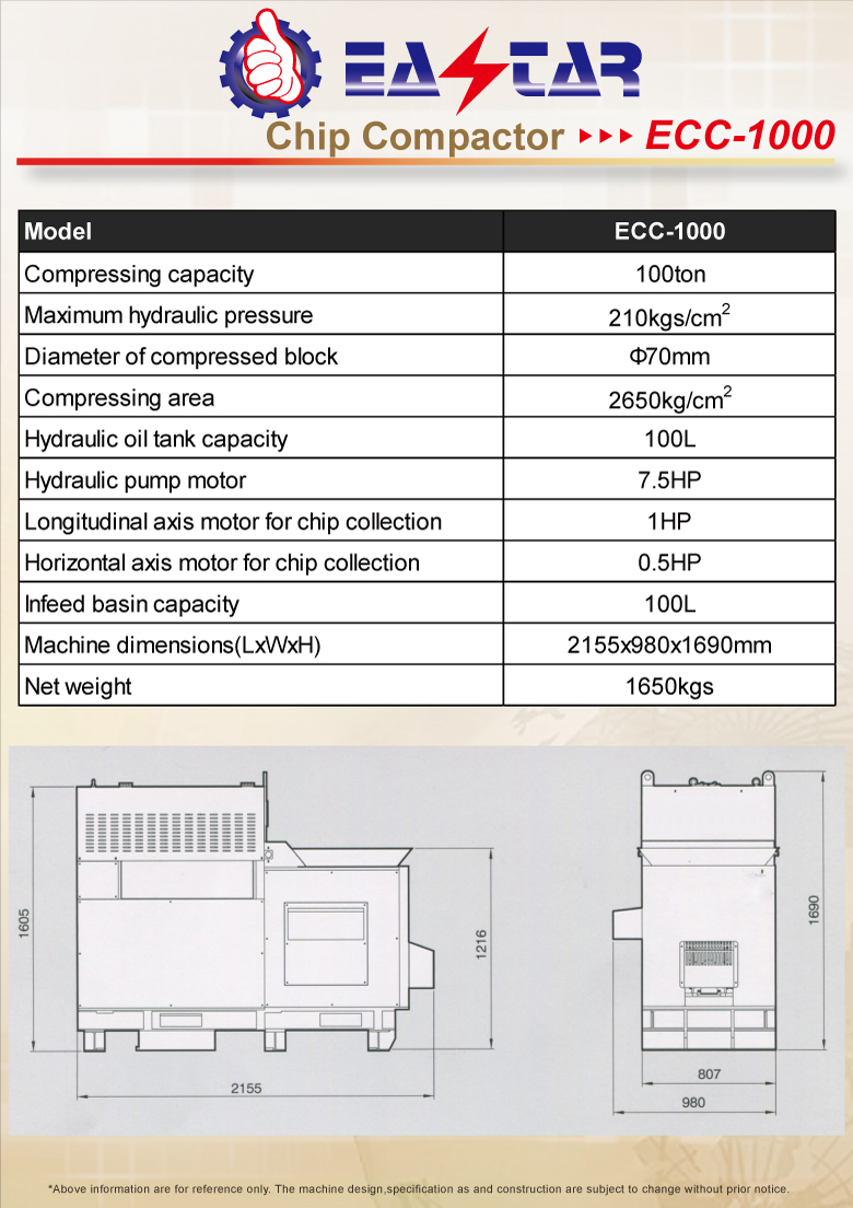 METAL CUTTING MACHINE TOOLS >SPECIAL PURPOSE M/C> 5-Chip Compactor>ECC-1000