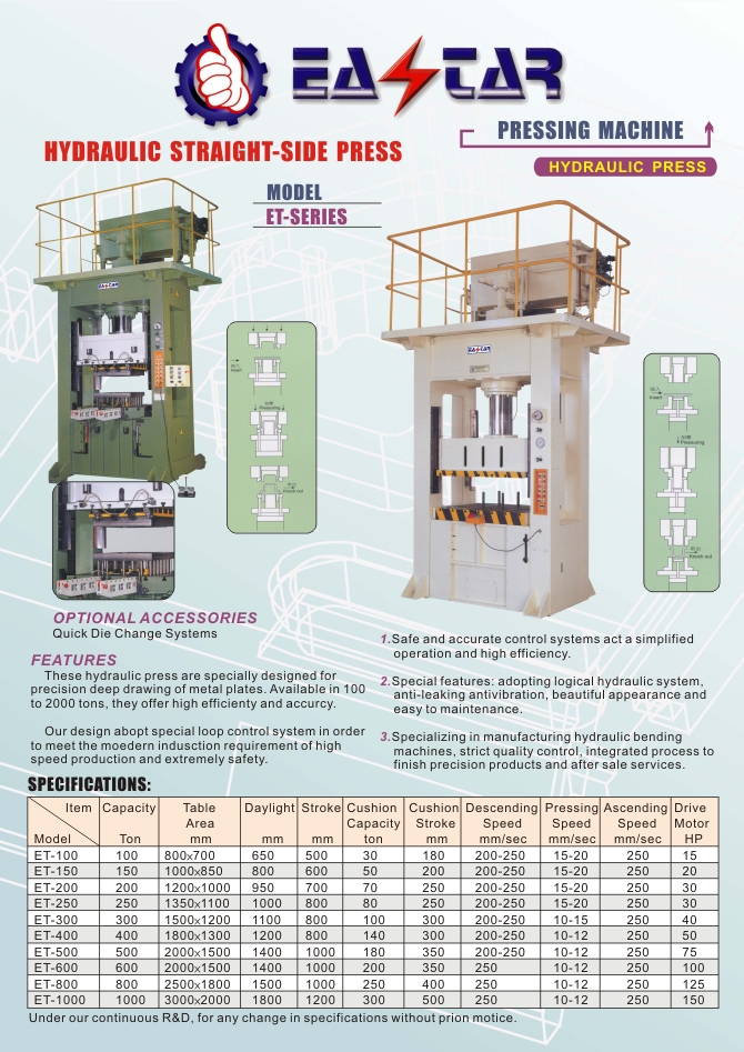 METAL FORMING/PROCESSING MACHINERY>PRESSING M/C> 3-Hydraulic Press>ET ...
