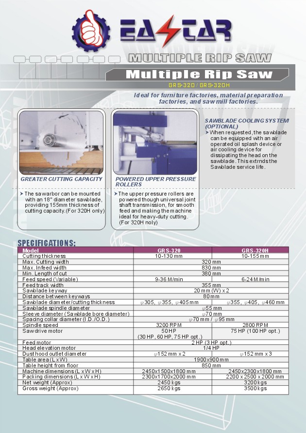 WOOD WORKING MACHINERY>SAWING MACHINE> 5-Rip Saw>GRS-320