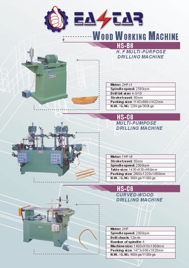 WOOD WORKING MACHINERY>DRILLING MACHINE> 4-Chair/Seat Drilling M/C>HS-C8