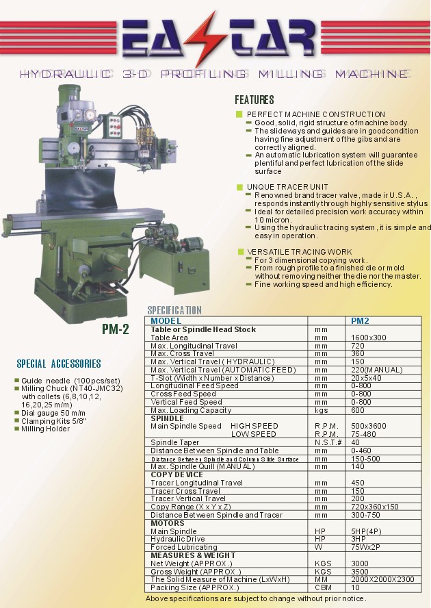 METAL CUTTING MACHINE TOOLS >MILLING MACHINE > 6-Hydraulic Copy Mill>PM2