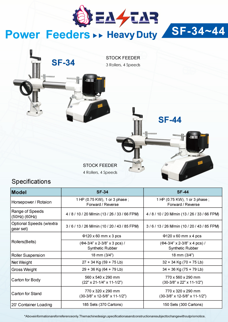 WOOD WORKING MACHINERY>ACCESSORIES> 2-Power Feeders>SF-34,SF-44,SF-38,SF-48
