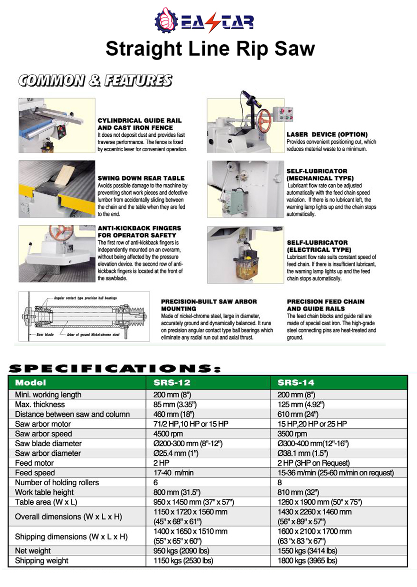 WOOD WORKING MACHINERY>SAWING MACHINE> 5-Rip Saw>SRS-12,SRS-14