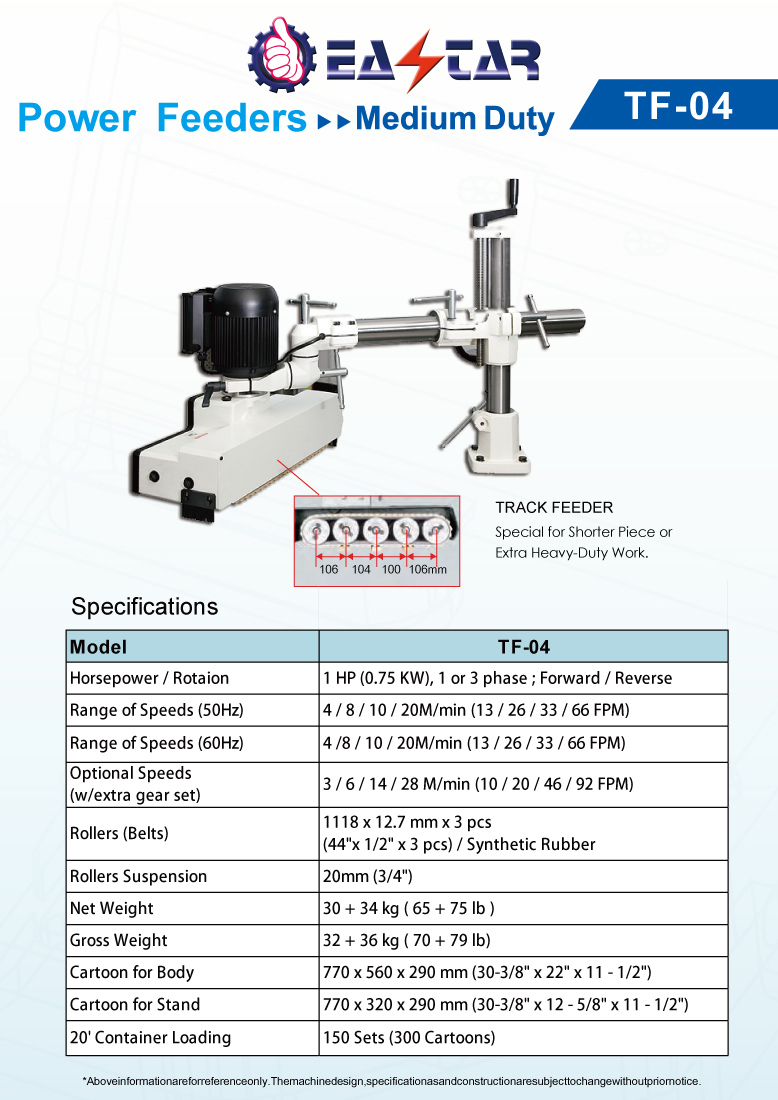 WOOD WORKING MACHINERY>ACCESSORIES> 2-Power Feeders>TF-04