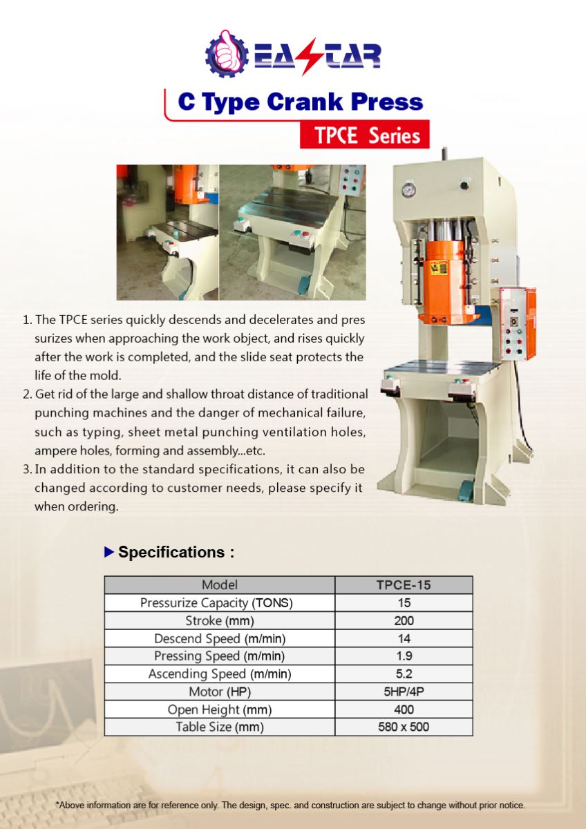 METAL FORMING/PROCESSING MACHINERY>PRESSING M/C> 3-Hydraulic Press>TPCE -15