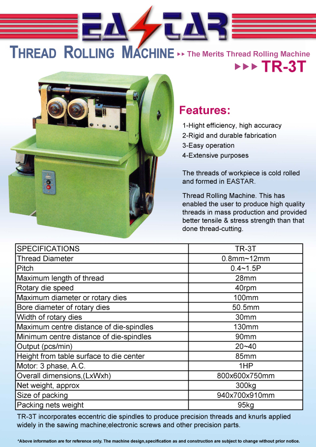 METAL CUTTING MACHINE TOOLS >THREADING ROLLING M/C>>TR-3T