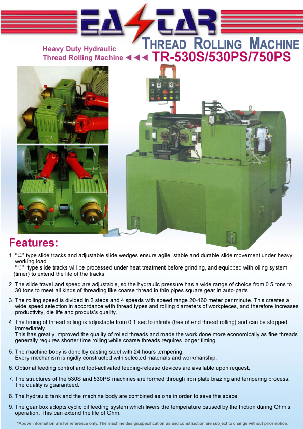 METAL CUTTING MACHINE TOOLS >THREADING ROLLING M/C>>TR-530S,TR-530PS,TR ...