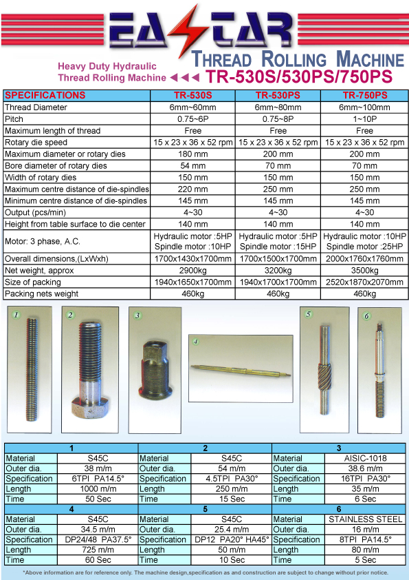 METAL CUTTING MACHINE TOOLS >THREADING ROLLING M/C>>TR-530S,TR-530PS,TR ...