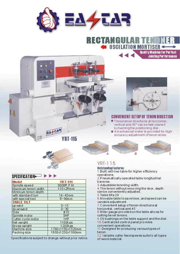WOOD WORKING MACHINERY>TENONER / MORTISER> 1-Tenoner>YRT-115
